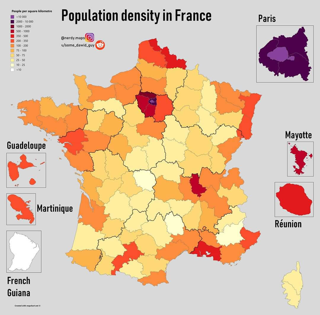 France Population Map Guide Of The World France Population Map Guide Of The World
