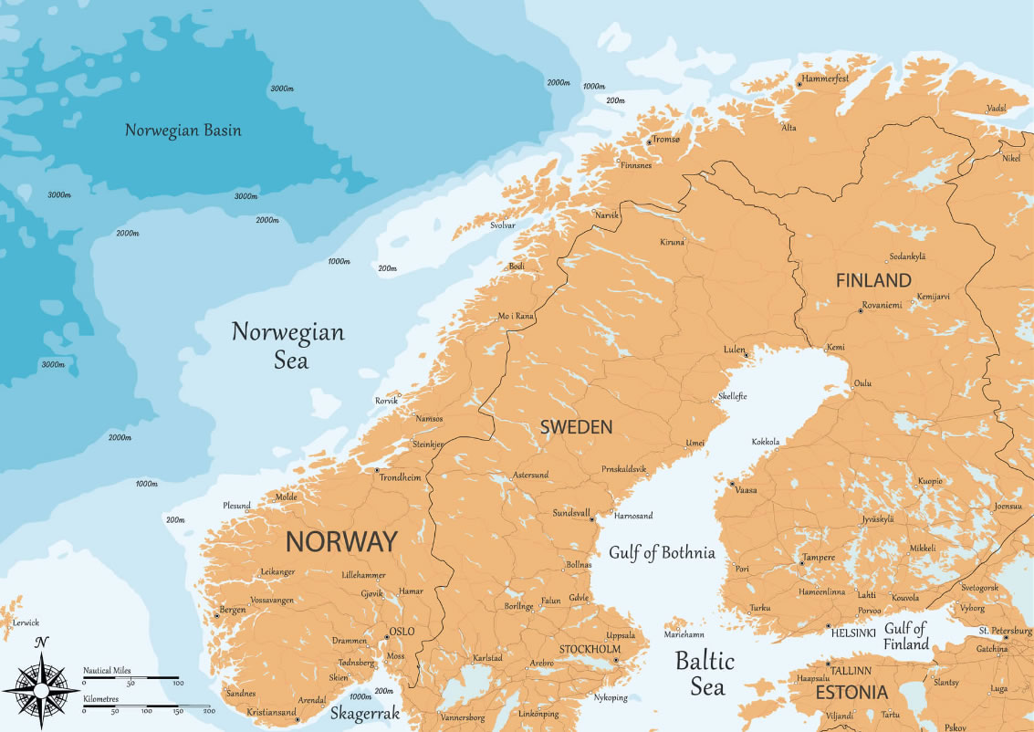 Physical Map Of Norway Ezilon Maps
