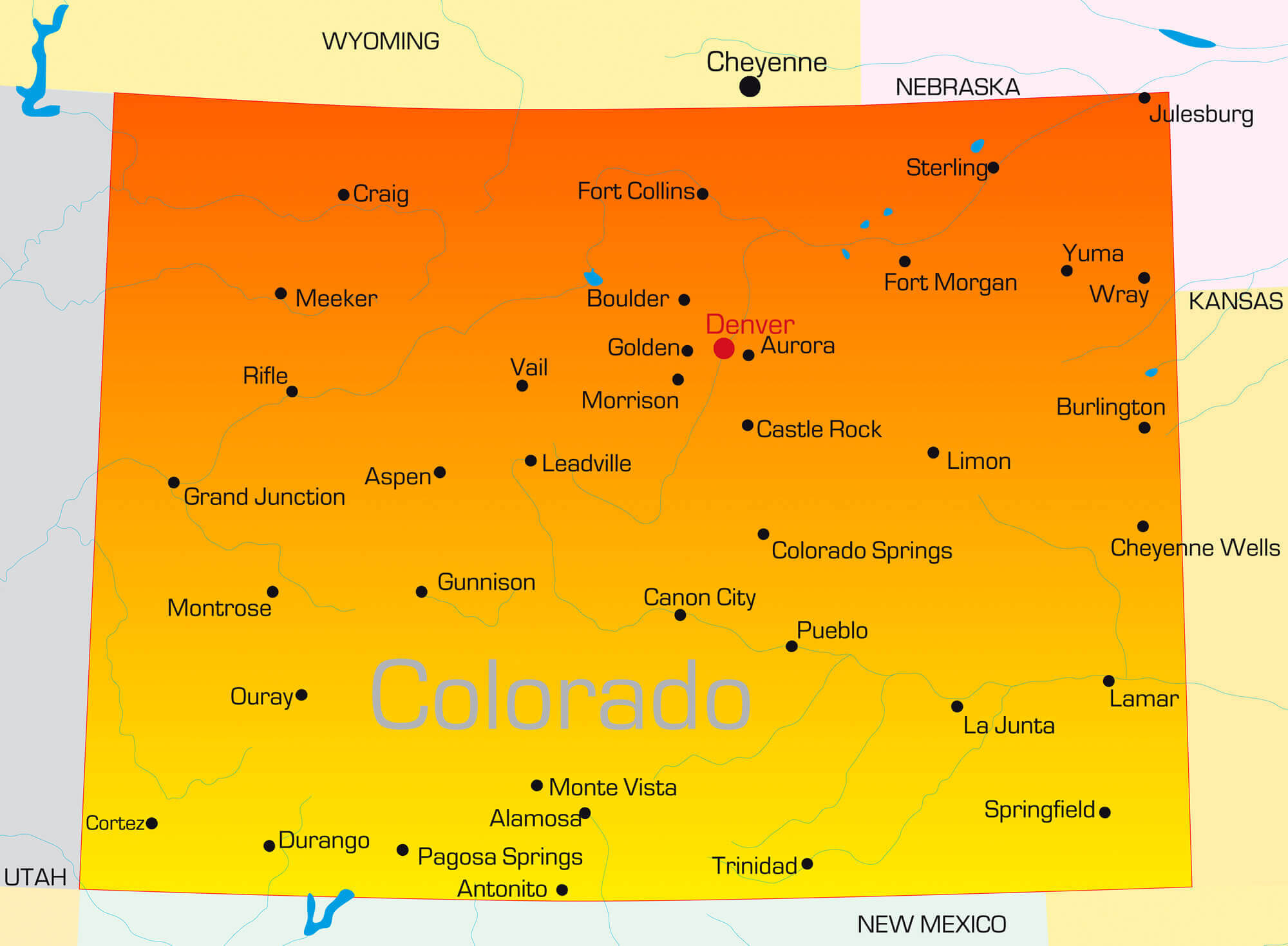 Colorado Map Major Cities