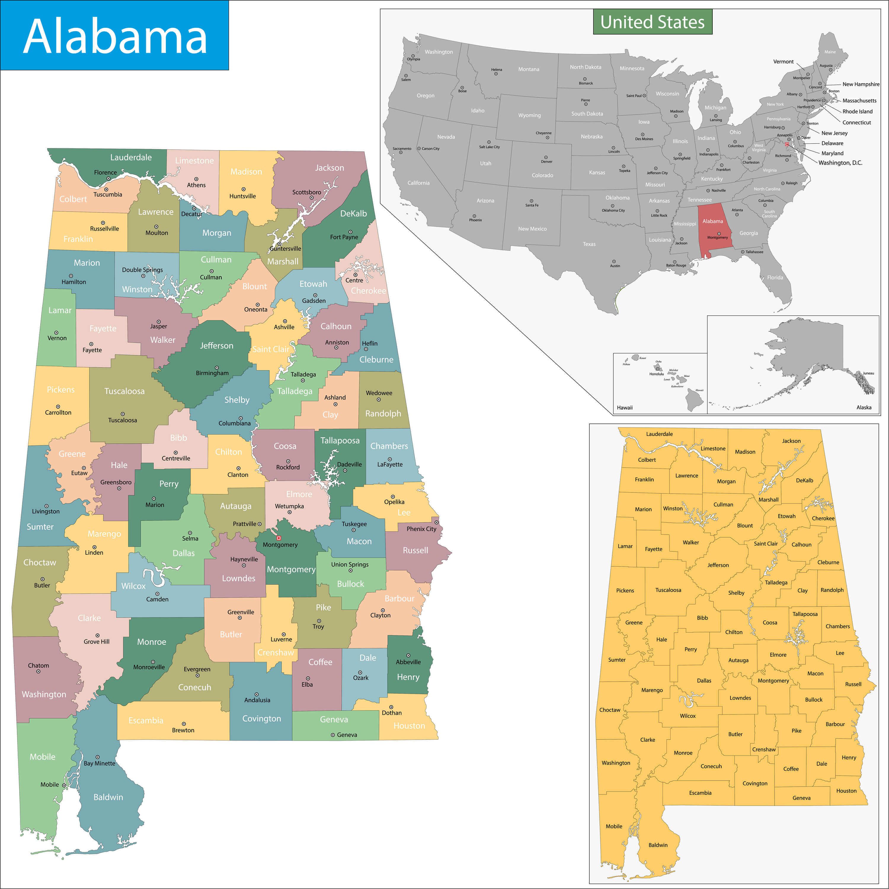 Map of Alabama - Guide of the World