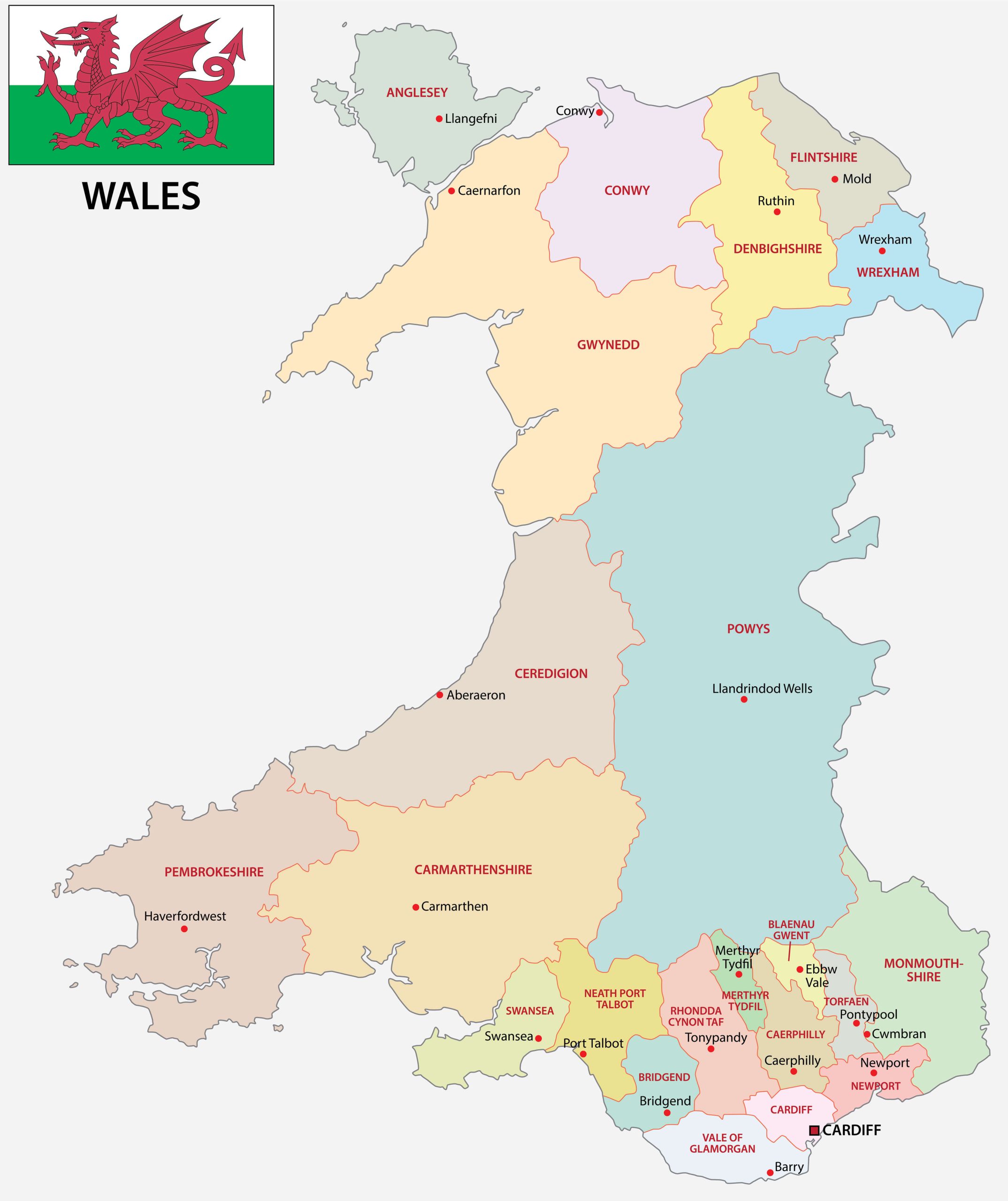 Wales Map - Guide of the World