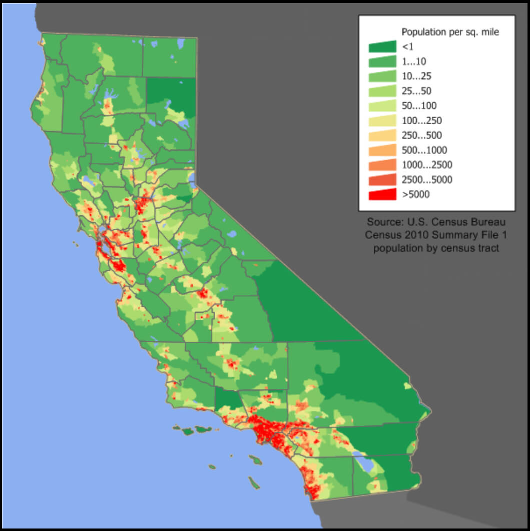 California Population Map - Guide of the World