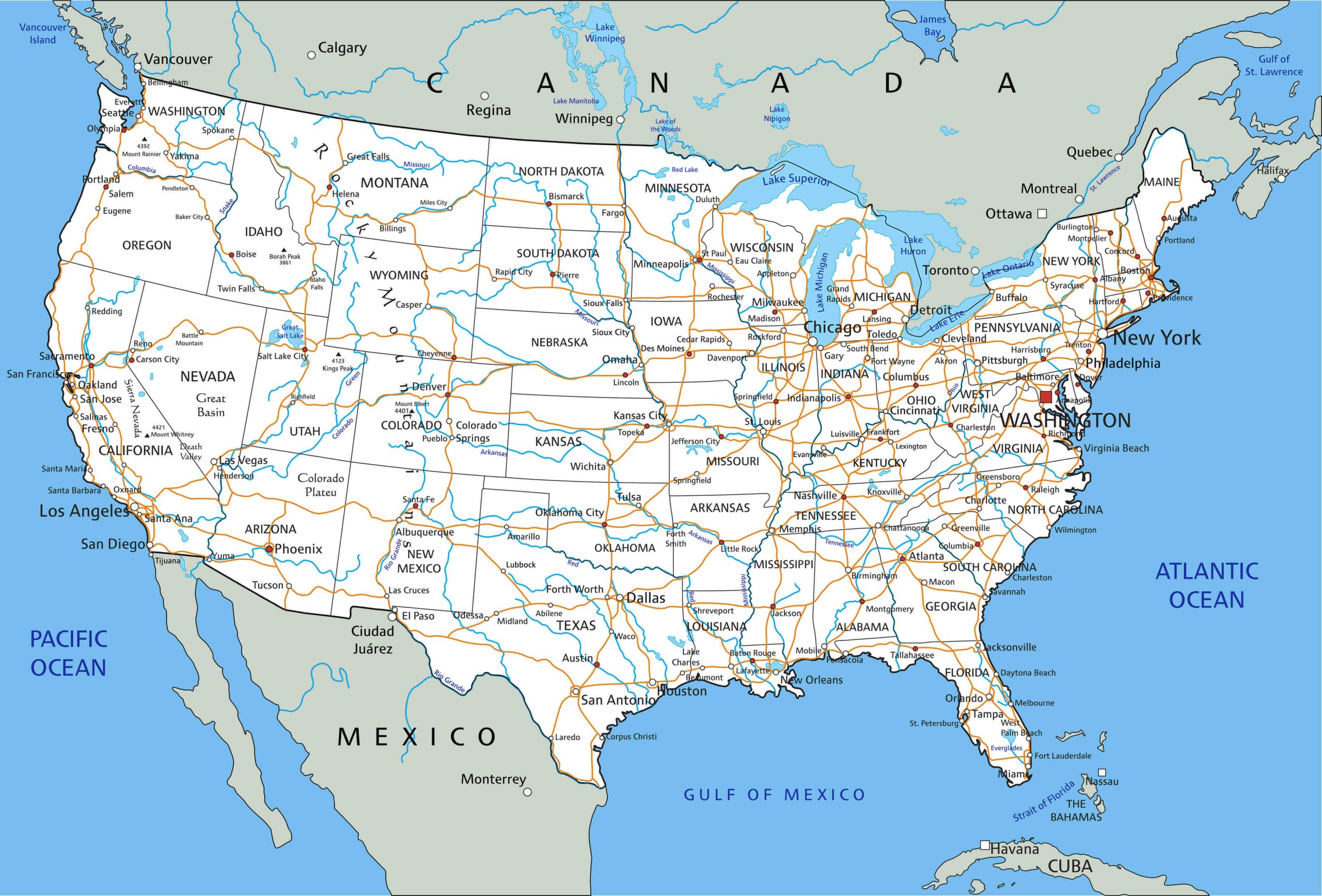 US High-resolution Map - Guide of the World