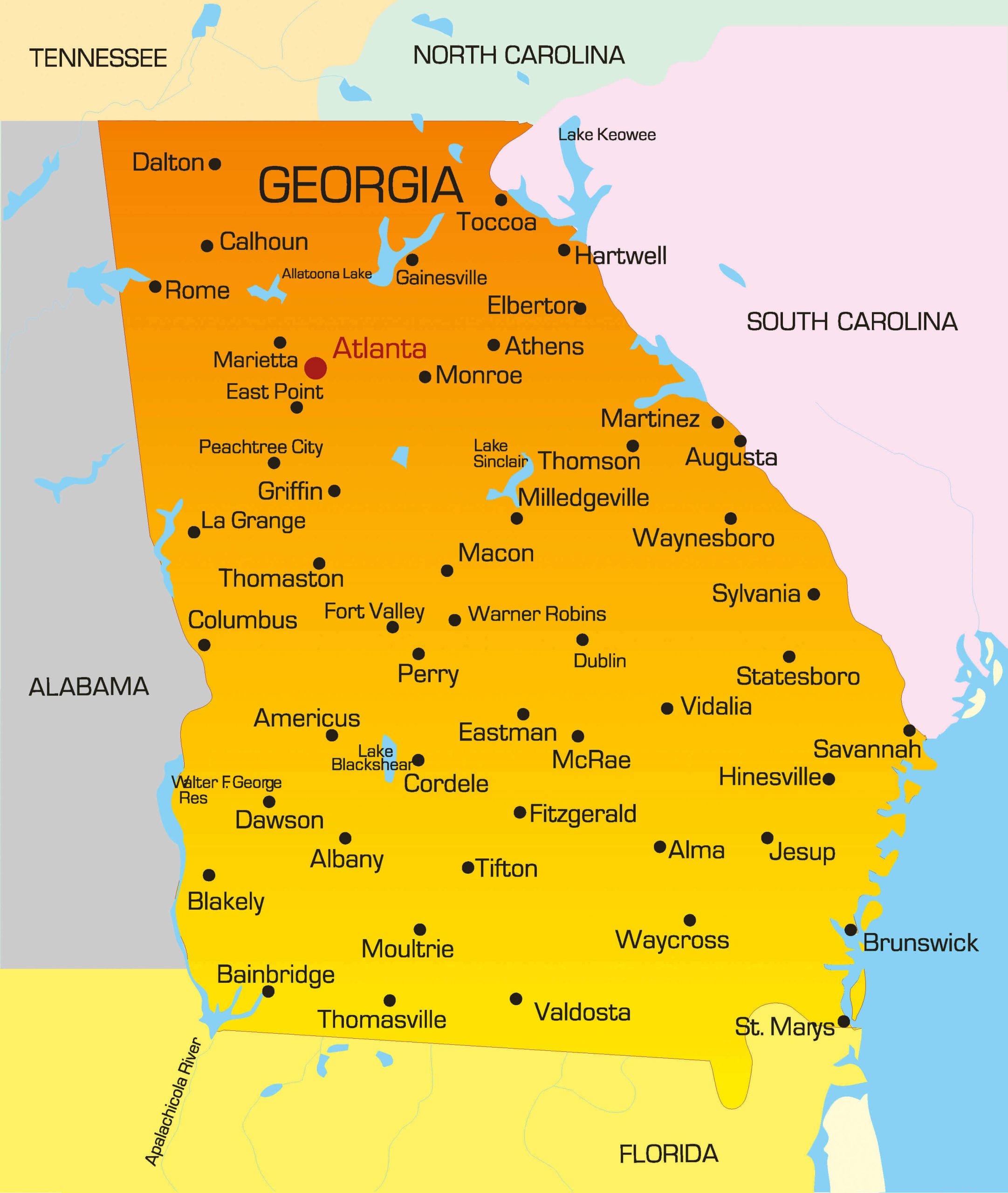 Georgia Cities Map - Guide of the World