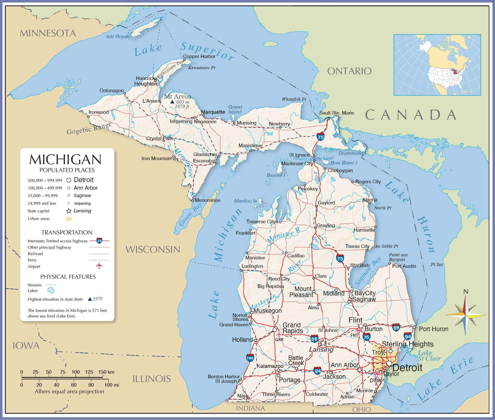 Michigan Cities Map - Guide of the World