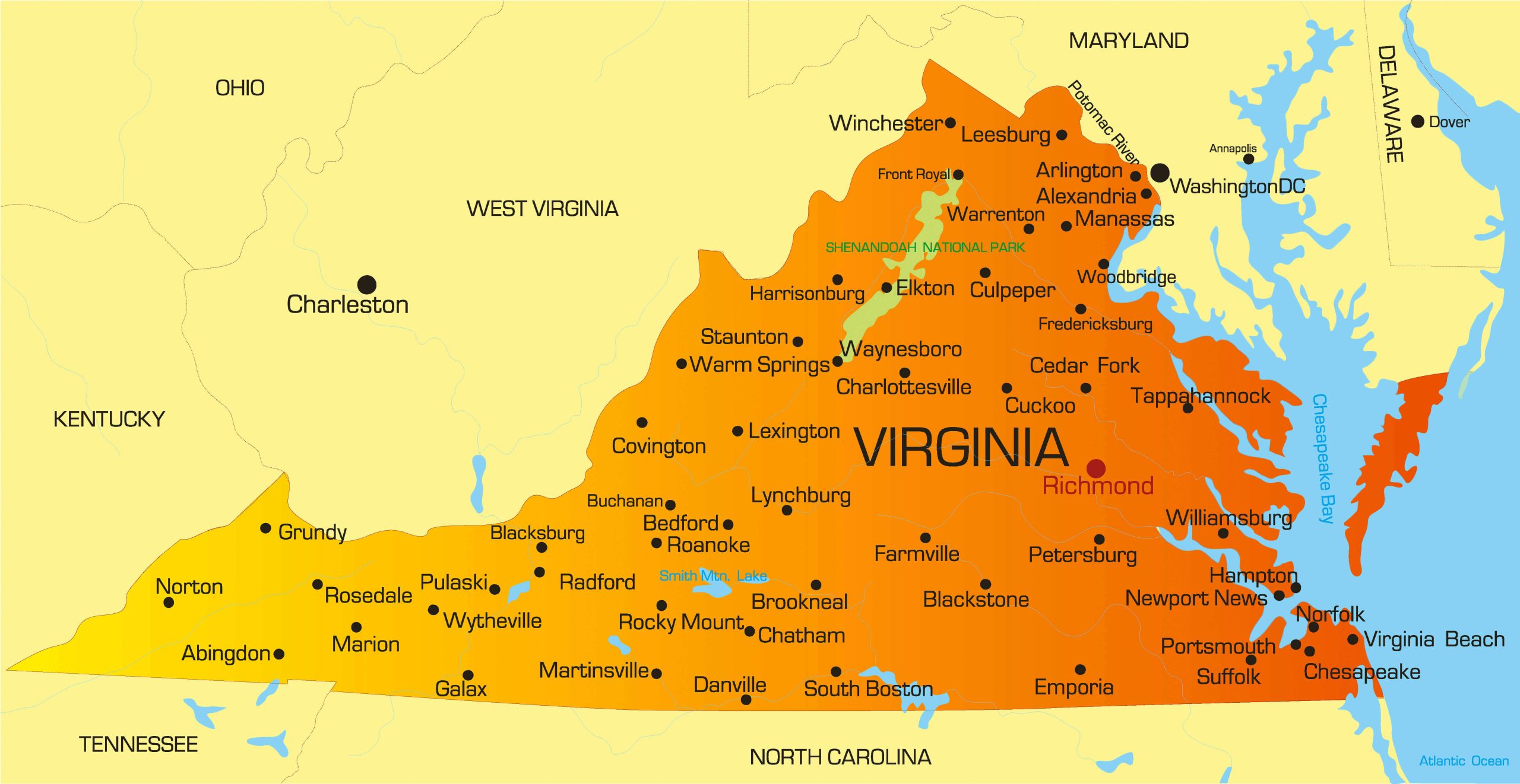 Virginia Cities Map - Guide of the World