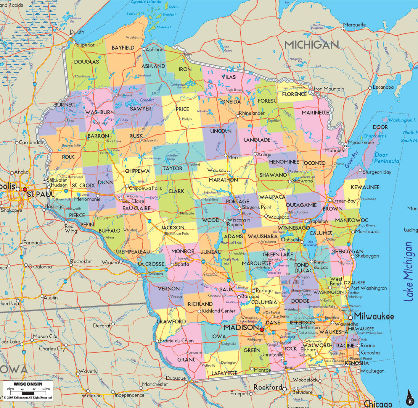 Wisconsin Cities Map - Guide of the World