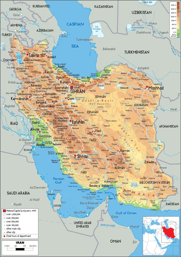Iran Physical Map - Guide of the World