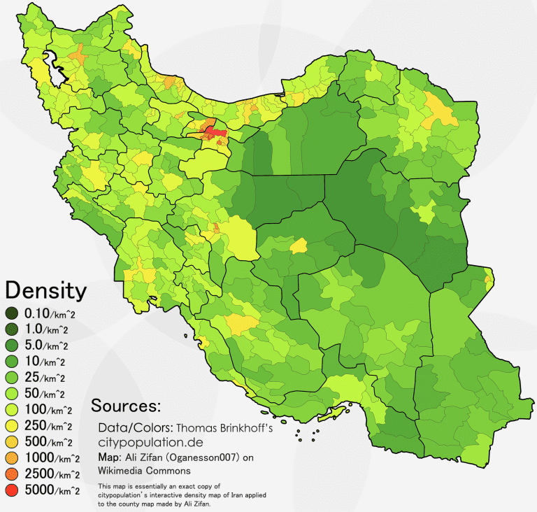 Iran Population Map - Guide of the World