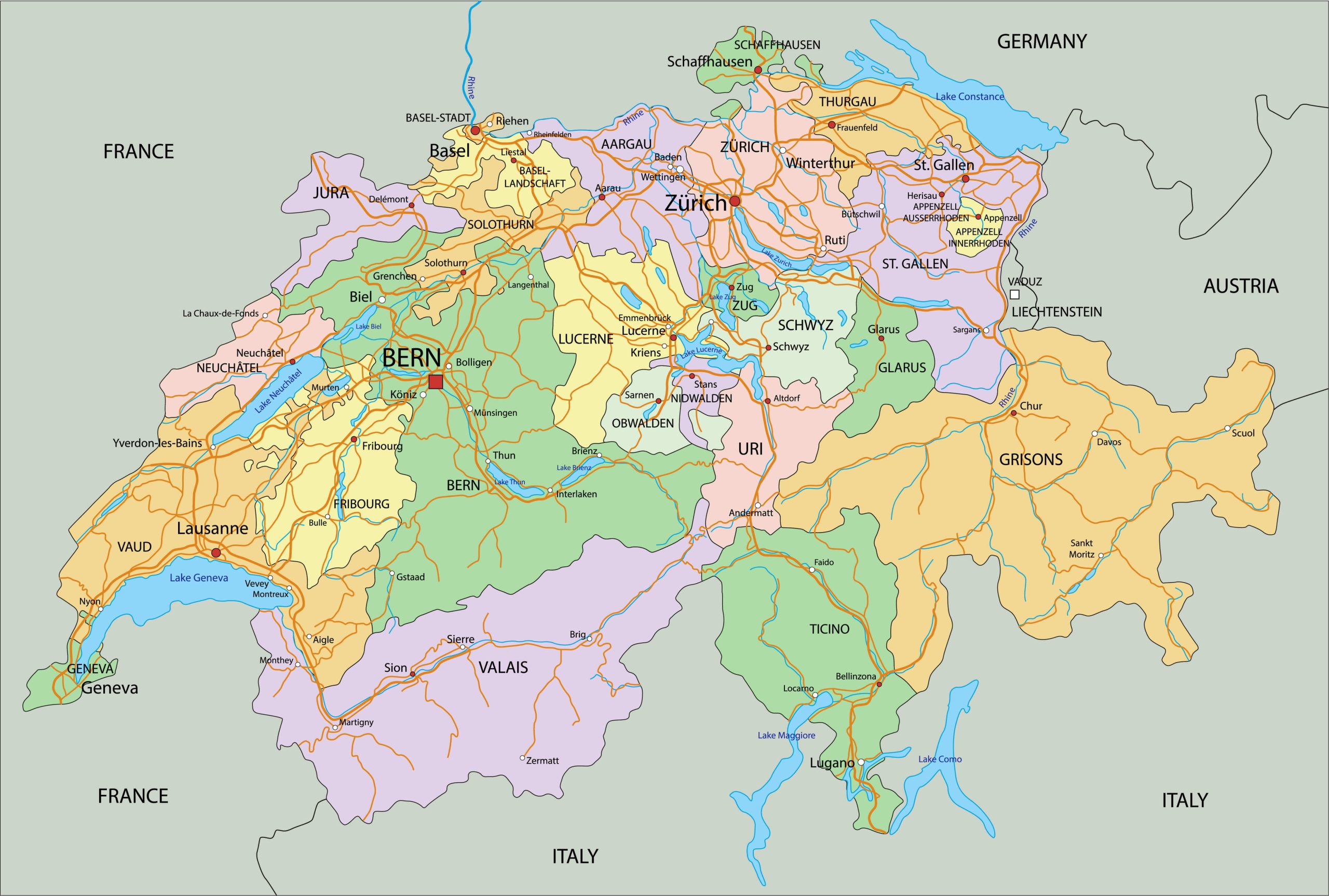 Switzerland High-Resolution Map - Guide of the World